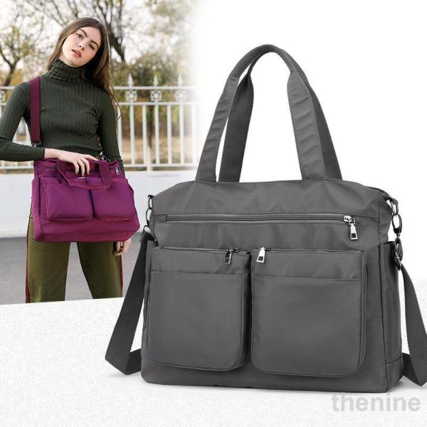 トートバッグ ショルダーバッグ 2way 斜め掛け ナイロン 軽量 撥水 大きめ 大容量 a4サイズ ファスナー付き レディース マザーズバッグ ママバッグ 通勤 旅行 かばん 無地 光沢感 おしゃれ 布 軽い 収納 仕切り ポケット多い ...
