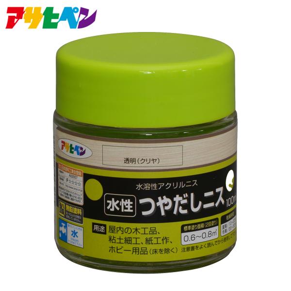 2回塗り ツヤあり 水溶性アクリル樹脂塗料【特長】●速乾性で塗りやすい、ツヤあり透明ニスです。●水彩絵の具やポスターカラー(一部の色を除く)の上に塗っても色がにじまず、美しいツヤに仕上がります。【用途】屋内用【適した場所】●屋内の木工品、粘...