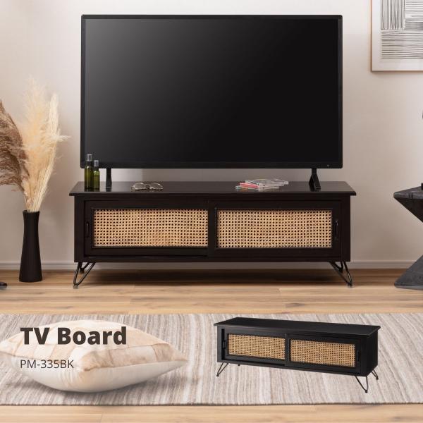 特長●天然ラタンを使用したブラックカラーのTVボード＆チェスト●温かみがありながら、クールな印象も与えるブラックのウッド素材と、モダンな雰囲気のある天然ラタンの組み合わせは重厚感あるブラックにラタンのベージュが差し色になり、お部屋に圧迫感を...