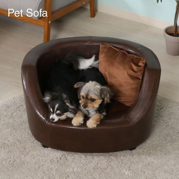 異素材MIXで高級感も感じられるペットソファペットの居場所がランクUP【商品サイズ】幅665×奥行530×高さ390mm【梱包サイズ】675ｘ370ｘ550【素材】■構造部材:天然木　■張り材(本体):合成皮革　■クッション材:ウレタンフォ...