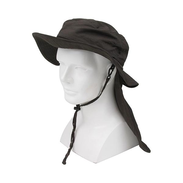 ≪用途≫長時間の屋外作業時の、頭部・首の日除け。≪特徴≫土汚れ、突発的な雨にも対応できる撥水加工です。日除けタレが必要の無い時に収納可能なポケット付です。内側メッシュで通気性をアップしています。≪仕様≫●サイズ：頭周り58cm。●色：ブラウ...