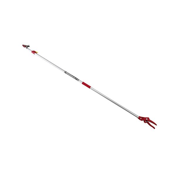 【用途】高枝切鋏。【特徴】剪定・整枝・収穫作業用です。アンビルタイプ刃採用で15mmまでの生木を強力に、きれいに切断できます。切る、つかむが部品の付けはずし無しでおこなえるスプリングキャッチ機能付きです。1.8〜3.0mまで5段階伸縮機能付...