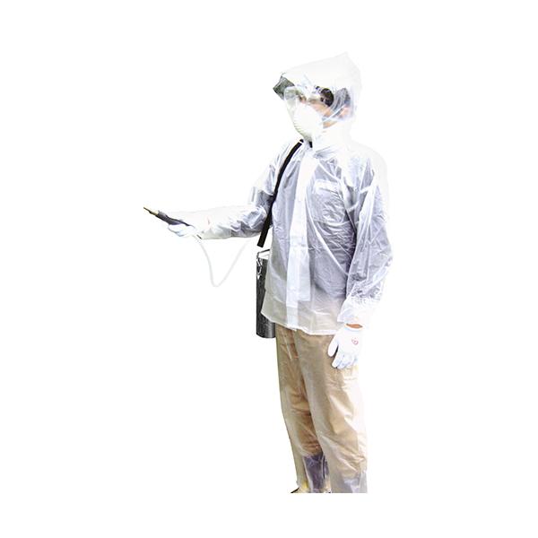 ≪用途≫園芸用簡易噴霧器スーツ。≪特徴≫厚め(♯1500)の生地で強力防水、袖口より薬剤の侵入を防ぐ内袖付きです。薬剤の飛散から身を守ります。ボタンで取り外し可能なフード付き、胸部分に内側ポケット付きです。≪仕様≫●サイズ：フリー。●内袖付...