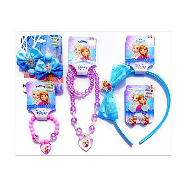 「商品情報」ディズニープリンセス アナと雪の女王のかわいい アクセサリー５点セットです。 ハロウィンやクリスマス、お誕生日のパーティー、お出かけの際のちょっとした おしゃれ にも大活躍 ５点すべて一緒に使っても、それぞれ１点ずつ使っても毎日...