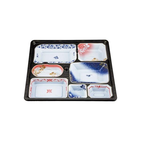 大特価！人気の定番商品！　大量購入送料無料可！！ 仕出し容器 CU-237清秀共蓋セット２０個。使い捨て弁当箱。　シーピー化成。 落ち着いた藍とほのかな朱色の上品な柄が料理・売場・集いの席を美しく彩ります。各仕切に陶器・漆器調の絵柄を施した...