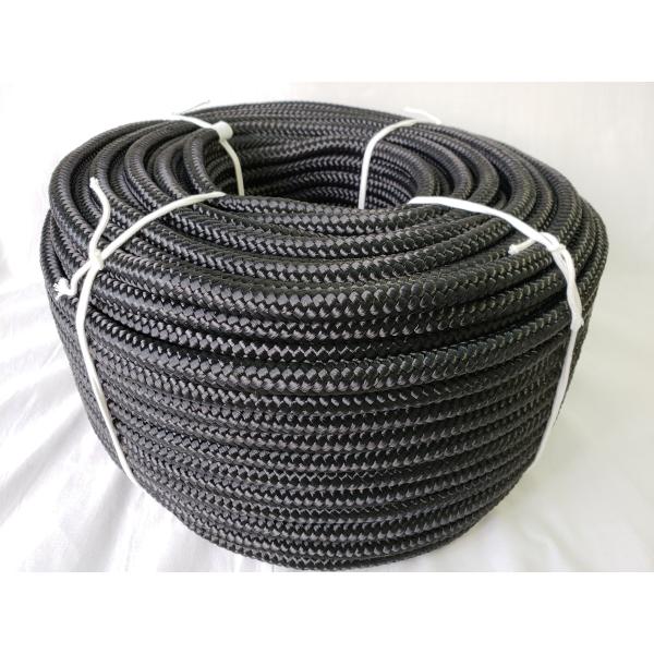 ・安心！！高品質！！低価格！！☆中にロープを入れ、外側をさらに2重に織り込むことで丈夫さと軟らかさを兼ね備えたポリエステル16打太さ14mmロープ100m巻きです。☆カラー：黒☆キャンプ・テント/アウトドアに。マリンスポーツ/アンカーロープ...