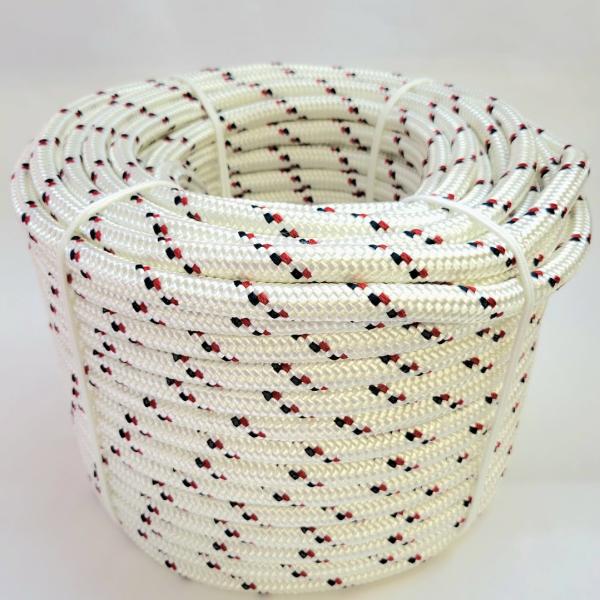 ☆国内自社生産！☆一般的なロープは16打（外側の糸の編み込み量）のところ、このロープは24打で編み込み強度をUP。また、ロープ表面が滑らかで高品質。☆中に芯が入った二重構造でハリコシがあり強度・耐久性に優れています。☆ポリエステル100％使...