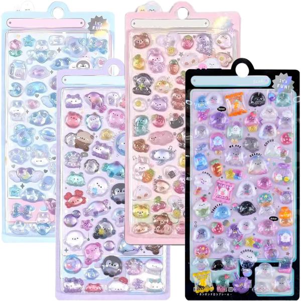 【豊富な4枚セット &amp; デザイン】高品質なぷくぷくシール 可愛いが4枚セット！各シートに数十種類ものかわいいデザインが詰まっており、手帳デコ、スマホデコ、スクラップブック、ギフト包装など、さまざまなシーンでお楽しみいただけます。【 ...