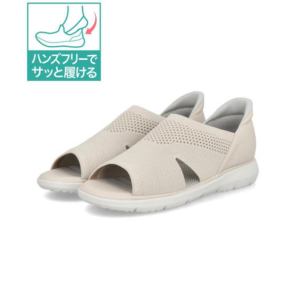 当社限定商品！ ハンズフリーでサッと履ける♪ストレスフリーでラクに履けるオープントゥのサマーシューズ。伸縮性のある履き口と足入れしやすい踵設計で、手を使わず立ったまま履ける1足♪柔らかく通気性に優れたニット素材が、足をソフトに包みます。中敷...