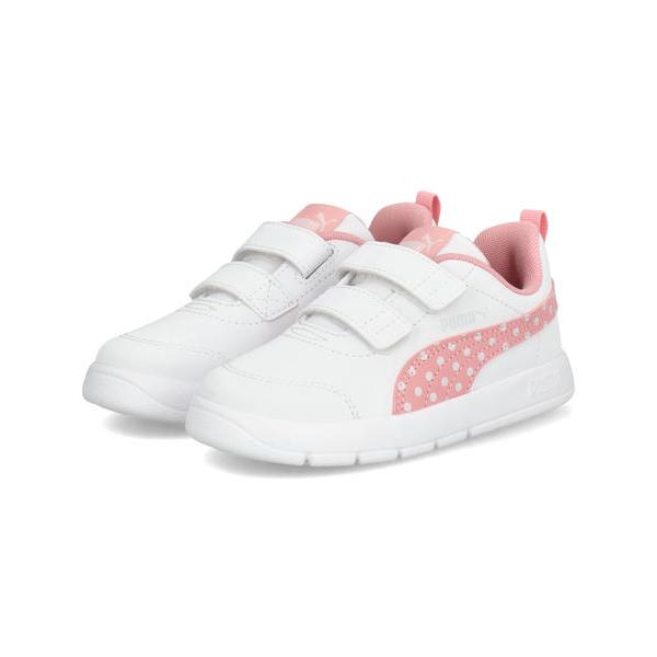 コートシューズからインスピレーションを受けてデザインされた、シンプルでスポーティなベビー用スニーカー。プーマフォームストリップに、キュートでカラフルな水玉模様のドットプリントをあしらった可愛らしいデザイン♪クリーンなホワイトベースで、お洋服...