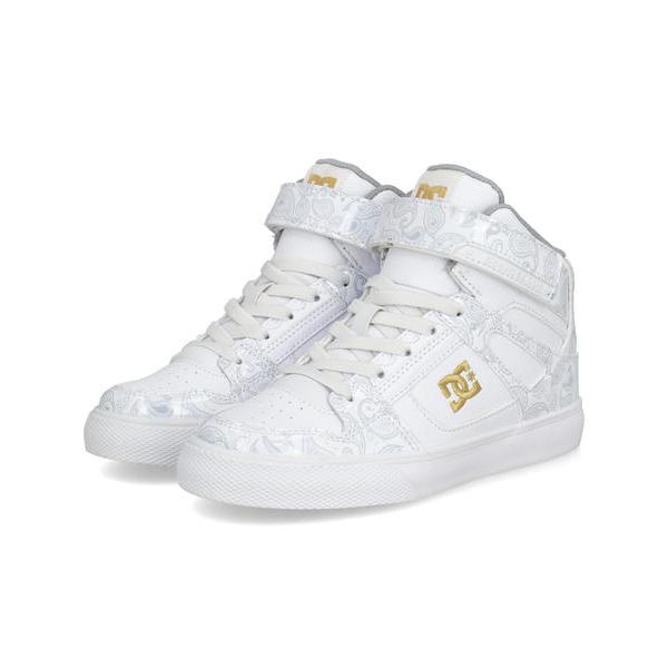 ストリートスタイルで人気のDC SHOES 定番のハイカットモデル PURE HIGH-TOPを、YOUTH仕様にリマスターしたスタイリッシュなキッズモデル☆クリーンなホワイトを基調に、艶やかなエナメル素材とペイズリー柄が、周囲の視線を惹き...