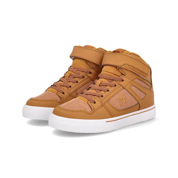 ストリートスタイルで人気のDC SHOES 定番のハイカットモデル PURE HIGH-TOPが、ジュニアサイズになったスタイリッシュなアイテム☆シンセティックレザーとシーズナルなコーデュロイを組み合わせ、アウトドアテイストのライトブラウン...