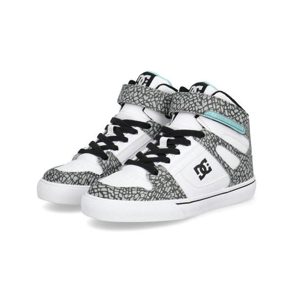 ストリートスタイルで人気のDC SHOES 定番のハイカットモデル PURE HIGH-TOPを、YOUTH仕様にリマスターしたスタイリッシュなキッズモデル☆ホワイトとエレファント柄のカラーブロックが、視線を惹きつけるアイキャッチーな1足で...