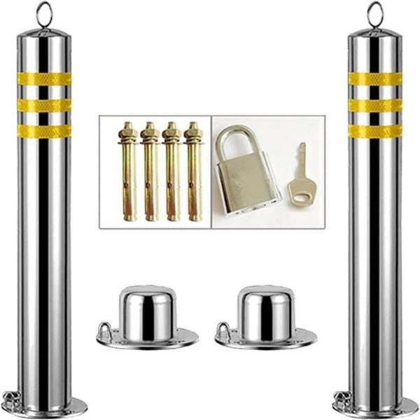 パーキング ポール、車止め 駐車場ポスト 2個 駐車場ポール ラウンド 駐車ボラード 取り外し可能 ステンレス鋼 駐車場 ポール 衝突防止 安全バリアボラード ドラ