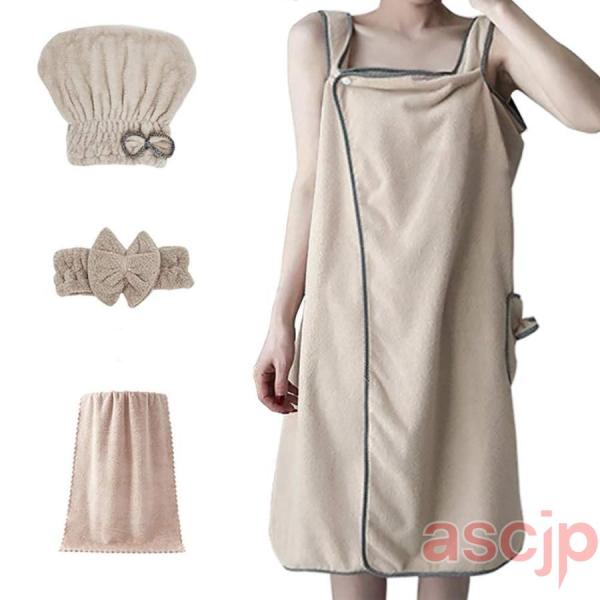 メイン素材: マイクロファイバーメイン素材: ポリエステル。サイズ：80*135CM。パッケージ内容：着れるバスタオル+タオルキャプ+ヘアバンド+タオル。ワンピースのように着れるバスタオルです。お風呂上りにそのまま着て、水分もふき取ってくれ...