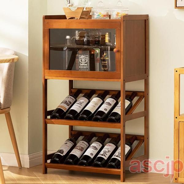 竹製酒 棚 収納コンパートメント付き お酒 棚 ボトルラック ワインラックワイン収納ラック ウイスキー 棚 お酒収納ラック 酒類貯蔵ロッカー 大容量 多く瓶サイズ