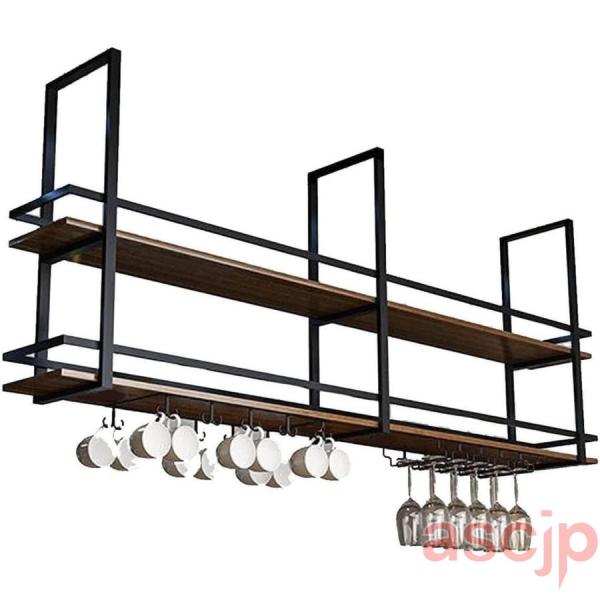 【ワインラック素材】：当社のワイングラスホルダーは金属鉄+無垢材でできており、頑丈な構造でぐらつき、傾き、落下を防ぎます。アンティークな美しさを生み出し、部屋全体の目を引くものになります。【オープンストレージデザイン】：この天井ラックはオー...