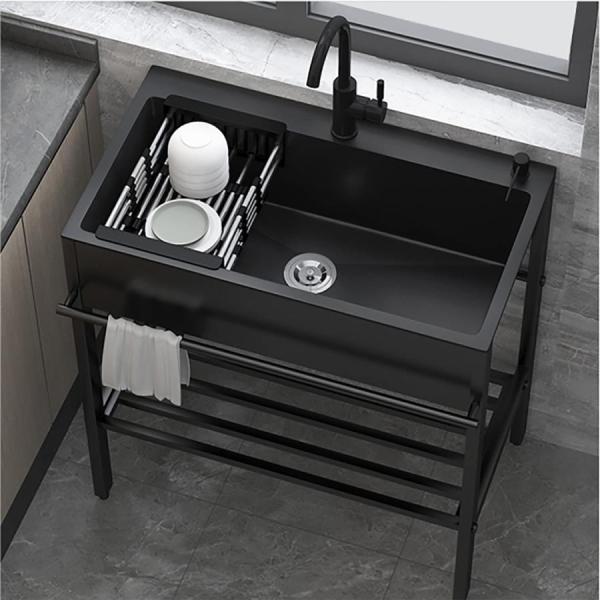 ブラック キッチン シンク ステンレス スチール シンク ガーデン シンク 業務用シンク 引き出し式蛇口付き キッチン シンク 工場 屋外 ファーム