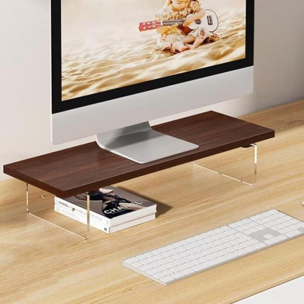 【おしゃれなPC台&amp;amp;amp;amp;amp;アクリルの足】モニタースタンドの支持脚は、透明度の高い質感を持つ高強度アクリルパネルで作られており、天板がデスクトップ上に浮いているような感覚を与えます。特に夜間にLEDライトと組...