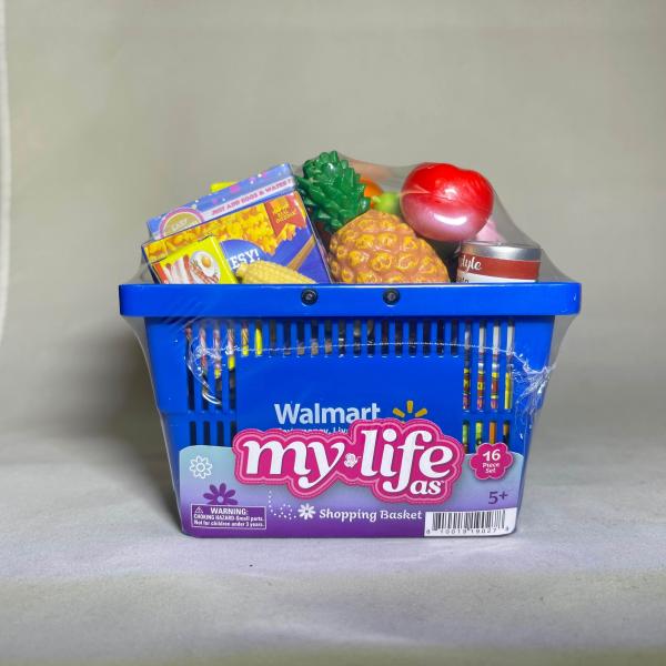 アメリカスーパー Walmart のミニチュアショッピングバスケットです。小物入れやインテリアにちょうどいいサイズ感です。サイズ 約6.8×11.5×8cm (カゴのサイズ)新品ですがUS物なので作りが粗い場合があります。