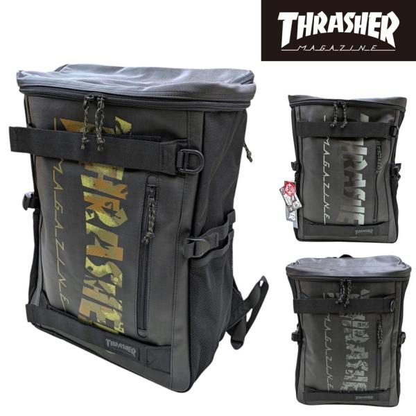 バックパックボックス スラッシャー THRASHER THR-260 Backpack BoxTHRASHERの大きなロゴが目を引くBOX型リュックメインルームは3方ジッパー式で、天面にデオドラントタグ付きファスナーポケットメインルームはB...