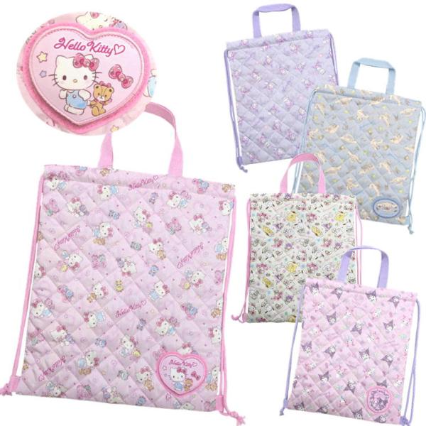 サンリオキャラクターズのキルトナップサック女の子キャラクターキルトバッグめくれるお名前ワッペン付き新入園・新入学準備やプレゼントお祝いに！幼稚園・小学校で大活躍【サイズ】約W33.5×H40cm【素材】ポリエステル100％【メーカー】高波ク...