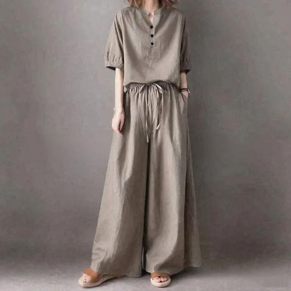 ■販売内容：トップス+パンツ■素材：ポリエステル■伸縮性：なし　 透け感：なし■色：カーキ簡単にお洒落見え、持っていると便利なセットアップが登場●身体のラインを強調しすぎない、リラクシーな雰囲気を演出●締め付けながなくノンストレス◎おしゃれ...