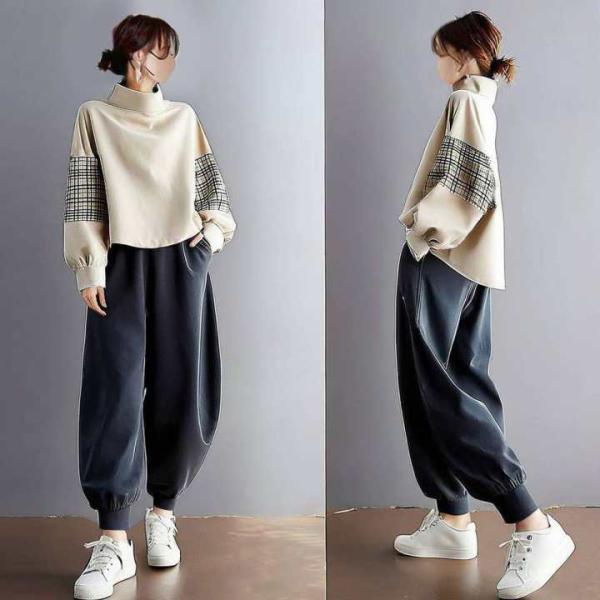 ■販売内容：トップス+パンツ■素材：ポリエステル■伸縮性：なし　 透け感：なし■色：ベージュトップス　ダークブルーパンツ■サイズ詳細情報：約トップスS:着丈54-64cm バスト94cm 袖丈59cm 肩幅37cmM:着丈55-65cm バ...