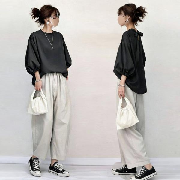 ■販売内容：トップス+パンツ■素材：ポリエステル■伸縮性：なし　 透け感：なし■色：ブラック■サイズ詳細情報：約トップスM:着丈62cm バスト94cm 肩幅38cm 袖丈42cmL:着丈63cm バスト98cm 肩幅39cm 袖丈43cm...