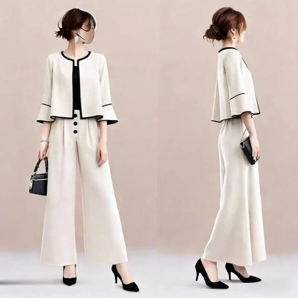 ■販売内容：トップス+パンツ■素材：ポリエステル■伸縮性：なし　 透け感：なし■色：オフホワイト■サイズ詳細情報：約トップスS:着丈54cm バスト94cm 肩幅37cm 袖丈41cmM:着丈55cm バスト98cm 肩幅38cm 袖丈42...