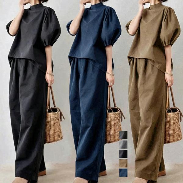 ■販売内容：トップス+パンツ■素材：ポリエステル■伸縮性：なし　 透け感：なし■色：ブラック　ダークグレー　キャメル　ライトグレー　ネイビー■サイズ詳細情報：約トップスS:着丈63cm バスト100cm 肩幅36cm 袖丈35cmM:着丈6...