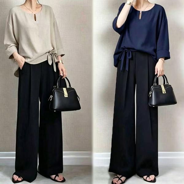 ■販売内容：トップス+パンツ■素材：ポリエステル■伸縮性：なし　 透け感：なし■色：クリーム　ダークブルー■サイズ詳細情報：約トップスS:着丈59cm バスト92cm 肩幅37cm 袖丈54cmM:着丈60cm バスト96cm 肩幅38cm...