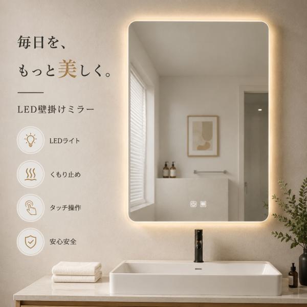【1年保証】壁掛けミラー おしゃれ 洗面台 鏡 ライト付き ウォールミラー 北欧 縦型 壁掛け 鏡 LED 洗面鏡 ライト付 浴室鏡 くもり止め ライト付きミラー 壁掛け 女優ミラー 壁掛け 洗面 ミラー 浴室 ミラー Bluetooth接...