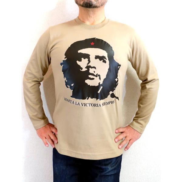 【人生の隅々に！万能★風に吹かれてハンサムゲバラ・長袖ッす】渋いカーキに×王道のハンサム★ゲバラ！日々の相棒にはもちろん、スタジアムにキャンプに長旅＆人生の隅々に、万能のロンTッす■サイズ：　S：着丈６２×身幅４８、M：６８×５１、L：７２...