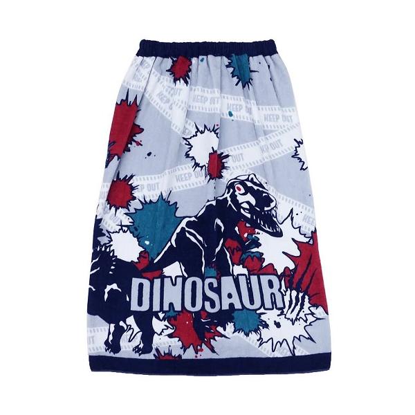 サンハート巻きタオル　ストリートダイナソー恐竜　名前タグ付きサイズ：80x110cm素　材：綿78%ポリエステル２２％　　(SEK/制菌加工/紫外線遮蔽加工）生産国：ベトナムライセンス：日本国内販売限定品（海外販売禁止品）・ゴムとスナップが...