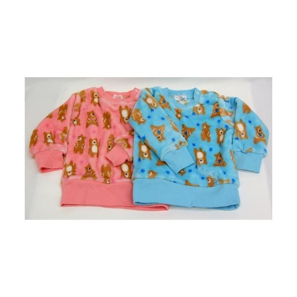 フワフワトレーナー　肩ボタン付き　カラー：ピンク、ベアー柄/ブルー、ベアー柄　サイズ：８０サイズ、身長８０cm、体重１１Kg　素　材：本体：ポリエステル１００％　　　　リブ部分：綿９５％、ポリウレタン５％　生産国：中国製＊表示カラーはお使い...