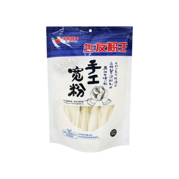 【商品名】手作りジャガイモ春雨（太麺）/生友粉王手工寛粉380g【原材料】ジャガイモ澱粉、水【内容量】380g【原産国】中国【賞味期限】商品画像記載の賞味期限と現物は異なる場合がございます ※予告なくパッケージデザインが変更される場合があります。