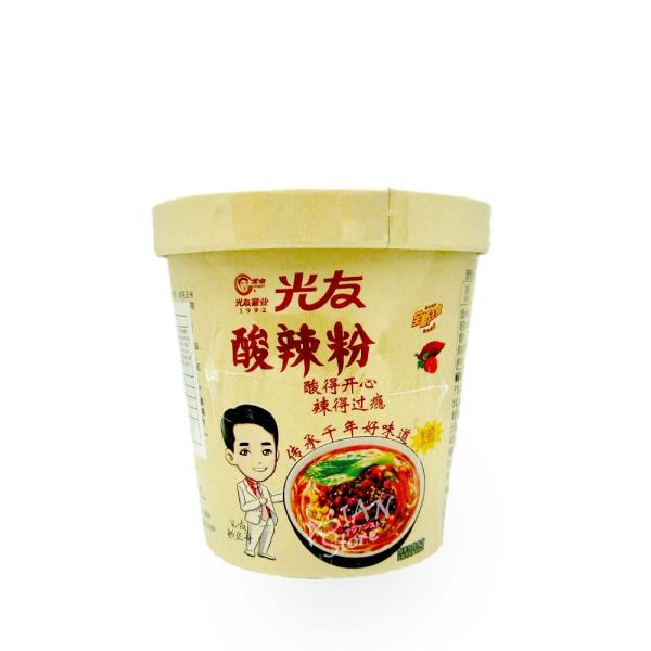 【商品名】光友即席さつまいも春雨（酸辣味）110g/光友酸辣粉杯装110ｇ【原材料】春雨（サツマイモ電p、トウモロコシ澱粉、タピオカ澱粉、食塩、菜種油、改造大豆リン脂質、カルボキシメチルセルロースナトリウム、クエン酸）菜種油、豆板醤、みそ、...