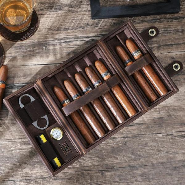 送料無料  葉巻ケース シガーケース 保湿 携帯 喫煙器具 レザー 皮サック 7本用 本革製品  ポータブル 父の日 贈り物 プレゼント 牛革ケース シガレットケース