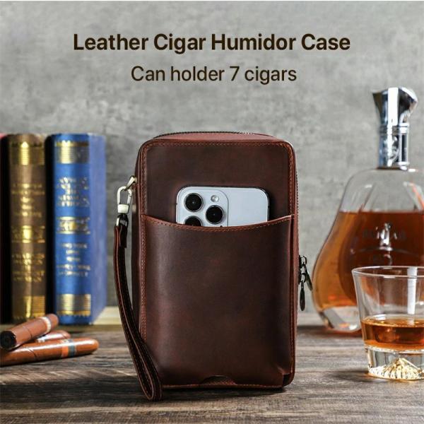送料無料  葉巻ケース シガーケース 保湿 携帯 喫煙器具 レザー 皮サック 7本用 本革製品  ポータブル 父の日 贈り物 プレゼント 牛革ケース シガレットケース