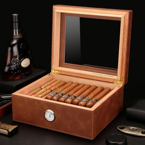 送料無料 葉巻保管庫 保温保湿 シガーキャビネット シガーケース 本革葉巻ケース  シガー 葉巻 キャビネット 保湿 シングルドア 恒温 収納ボックス 葉巻 雪松木