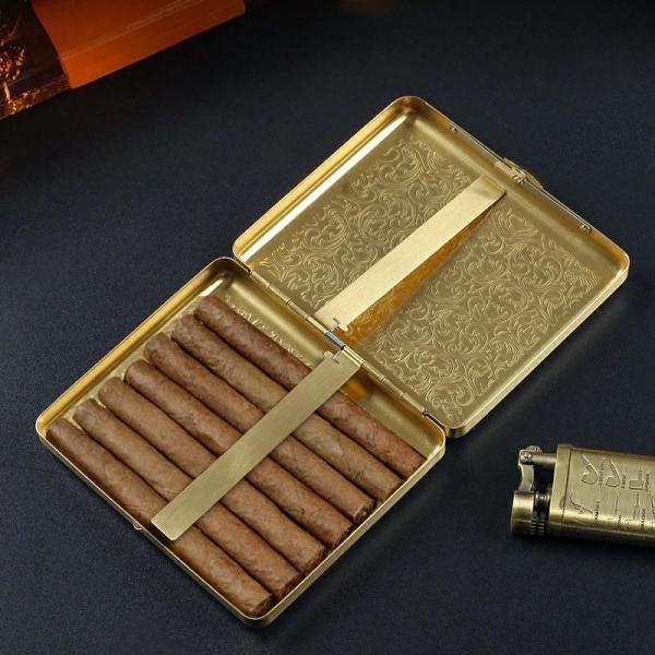 送料無料 葉巻ケース シガーケース 喫煙器具 レザー  アルミ 葉巻ケース シガリロ14本用  ポータブル 父の日 贈り物 プレゼント 保湿 携帯