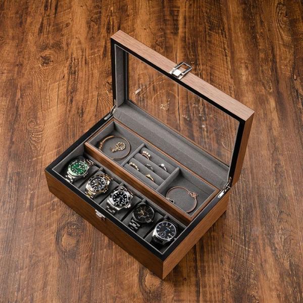 送料無料 時計ケース5本 くろくるみ 木製 引き出し付き 4本腕時計収納 コレクションケース 高級感 ジュエリーボックス ウォッチ アクセサリー 父の日プレゼント