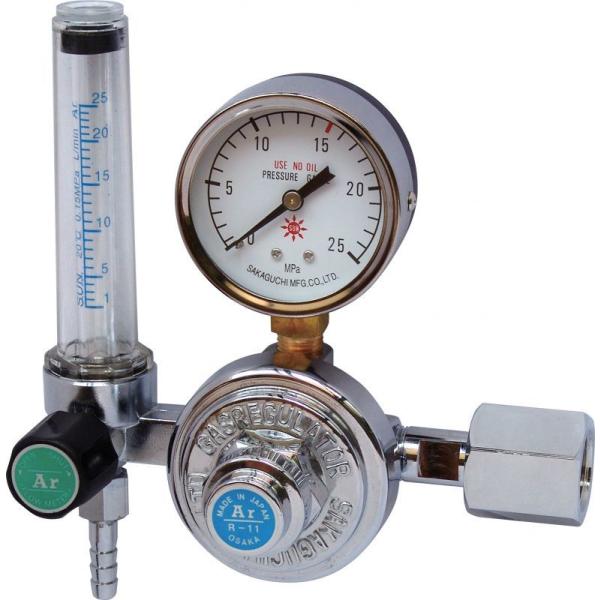 工業ボンベ用のアルゴン調整器です。アルゴンガス溶接に十分な流量を安定して供給できます。【 仕 様 】メーカー：（株）阪口製作所使用可能ガス：アルゴン●高圧圧力計 : 25MPa ●標準流量 : 25L/min ●重量 : 1.3Kg●アルゴ...