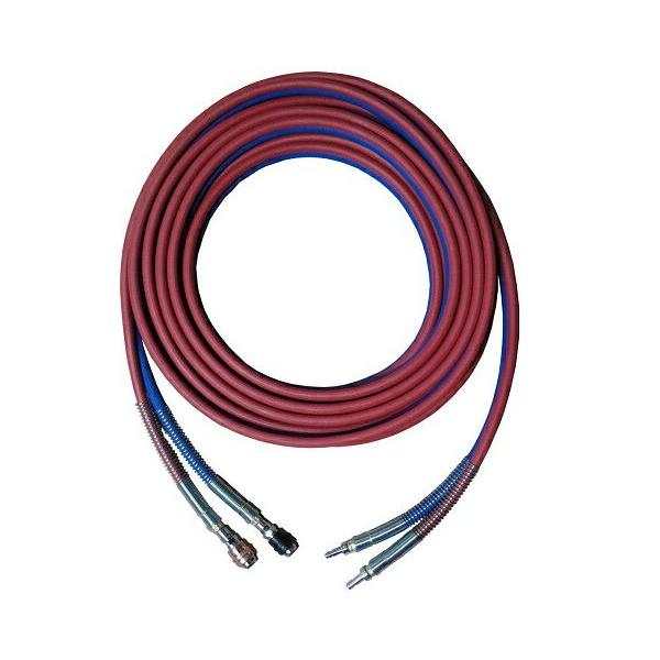 ■メーカー：阪口製作所■アセ+サンソ用 細径ツインガスホース■長さ：10ｍ■内径：酸素(５.０mm)　アセチレン(５.０mm)■外径（太さ）：酸素(１１.８mm)　アセチレン(１１.５mm)互換性のあるカプラは下記の通りです。ほぼ全てのメー...