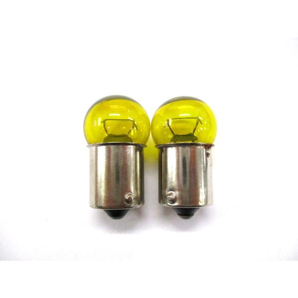 【カラー】　イエロー（黄色）　※塗り球です【仕様】　24Ｖ12W　シングル球　口金：BA15s　ガラス球形式：G18【サイズ】　高さ約34.5mm×約18.5mmφ　【数量】　2個セット【注意事項】・定格（ボルト・ワット）口金形状を確認して...