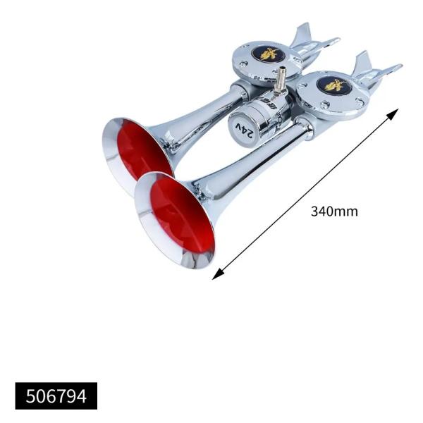 【お取り寄せ商品】　音色だけでなくデザインにもこだわったホーンになります　最も特徴的なのが後方にある戦闘機の垂直尾翼のようなフィンが目を引きます　筒の中も赤く塗られていてメッキをより引き立たせています　肝心の音は街の喧騒の中や、現場での重機...