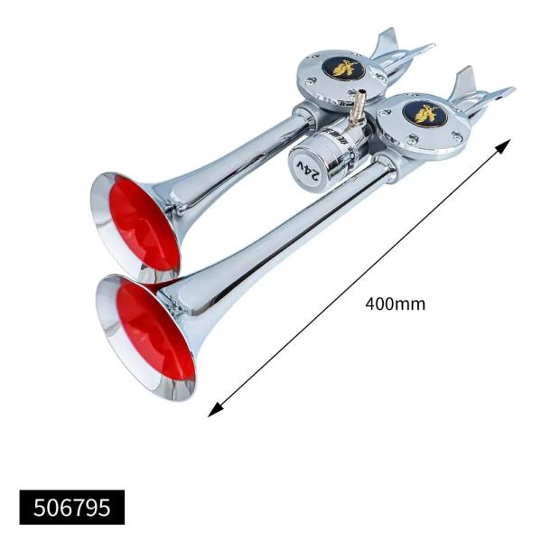 【お取り寄せ商品】　音色だけでなくデザインにもこだわったホーンになります　最も特徴的なのが後方にある戦闘機の垂直尾翼のようなフィンが目を引きます　筒の中も赤く塗られていてメッキをより引き立たせています　肝心の音は街の喧騒の中や、現場での重機...