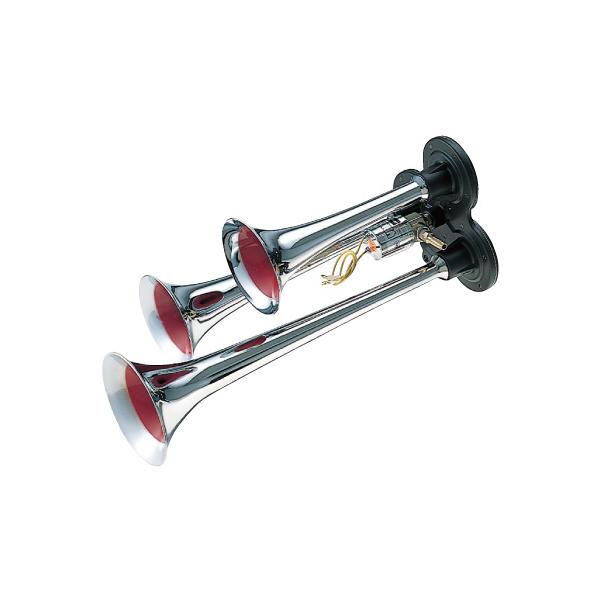 　【お取り寄せ商品】　現場内では重機音や大きな作業音の中ではノーマルの警笛（ホーン）だと　周囲の音にかき消されてしまい思わぬ事故が起きてしまう事があります　通常、ヤンキーホーンは筒が2本なのに対し、本商品は筒が3本あるので、より大きな音が出...