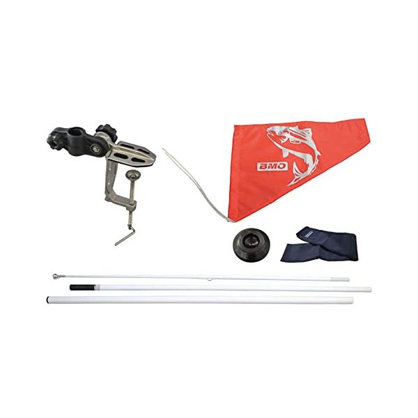 「商品情報」風が無くてもフラッグがしっかり視認できるように上部と側面にワイヤーが入ったフラッグポールです。旗を立てることで、海上で他船からの視認性を上げることができます。ベース部は錆びにくく頑丈なステンレス製のシンプルな万力ベースが付属して...